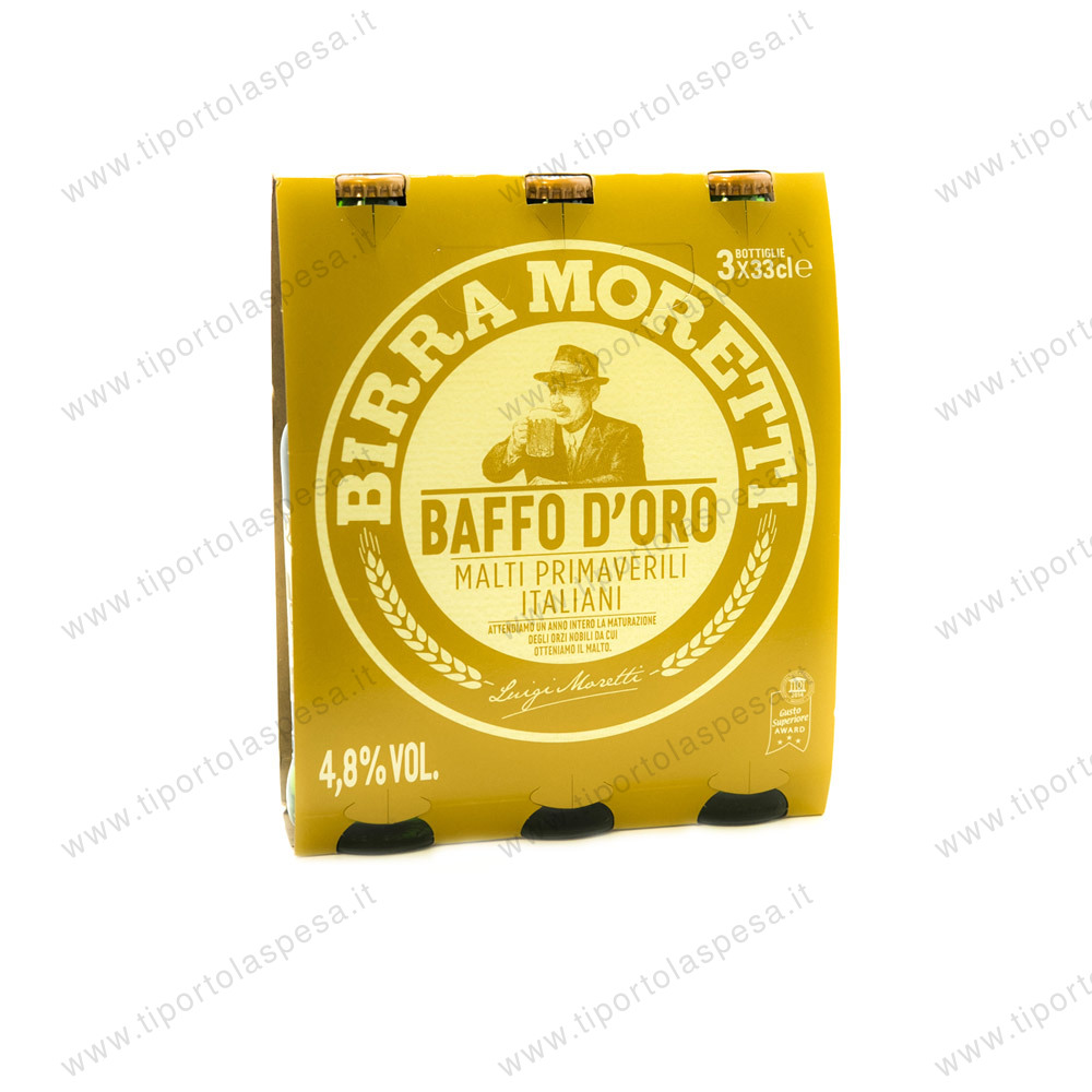 Birra Moretti baffo d'oro bottiglia cl.33 x 3 - www.tiportolaspesa.it