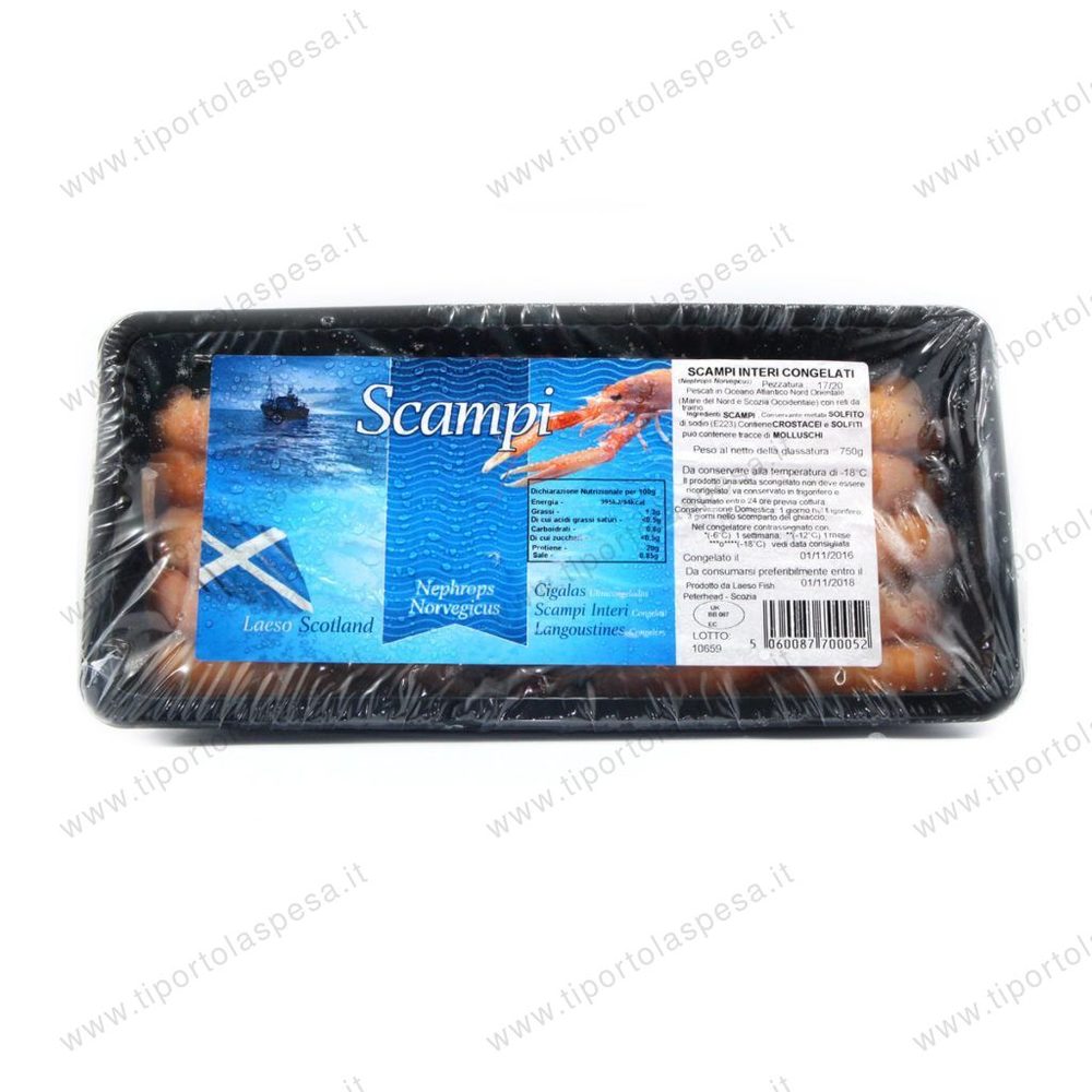 Scampi interi Laeso Fish 17/20 gr.750 - www.tiportolaspesa.it