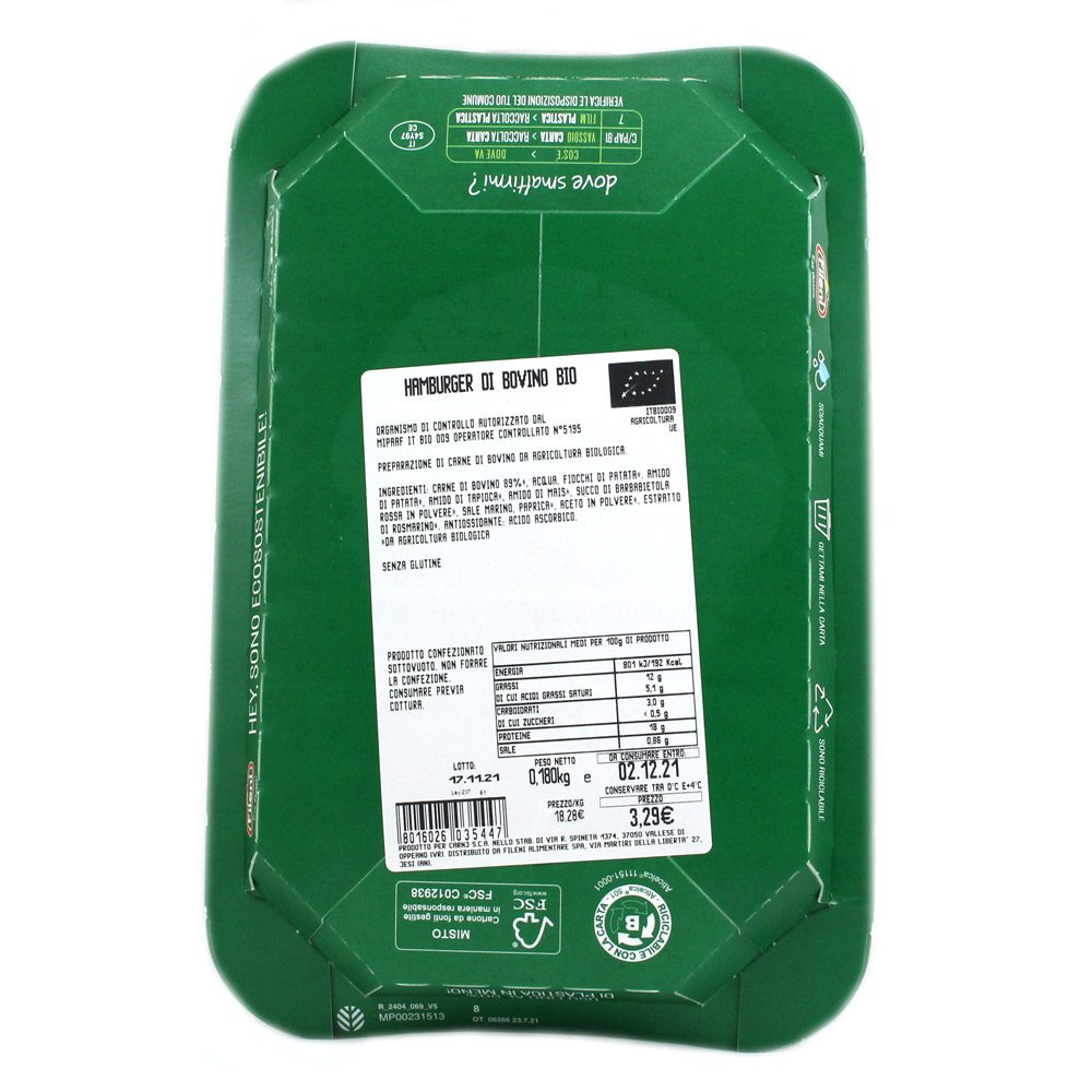 Hamburger grande di carne bovina Fileni Bio gr.180 - www.tiportolaspesa.it